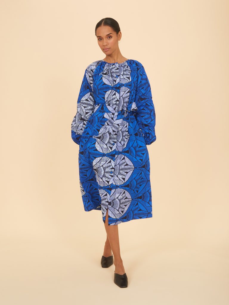 Dress with Buttons in Blue Pattern - Mrs. Jacobs